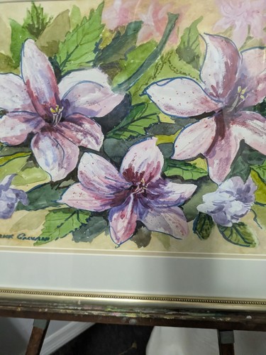 Original Framed 18 X 24 Pink Green Abstract Lilly Floral Watercolor ...