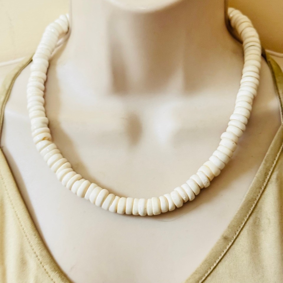 VTG Hawaiian Puka Shell Necklace large Beads real authentic 19" 11mm ...