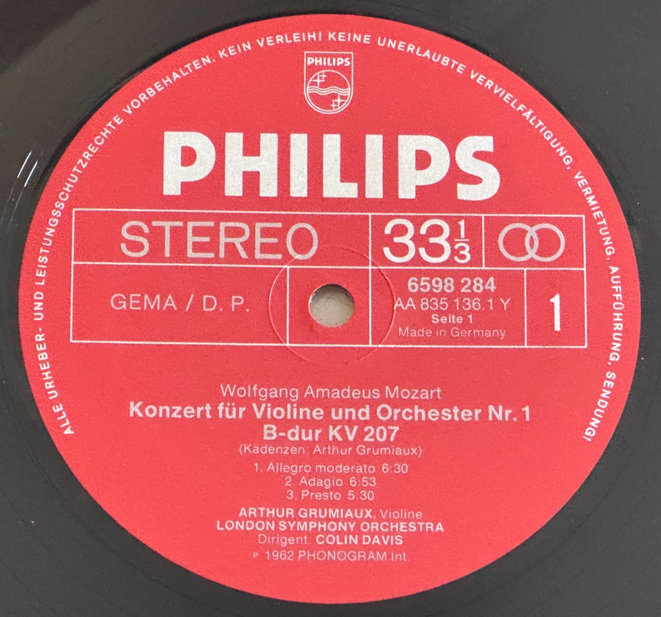 MOZART Violin Concertos ARTHUR GRUMIAUX COLIN DAVIS ED1 PHILIPS 3LP Box ...