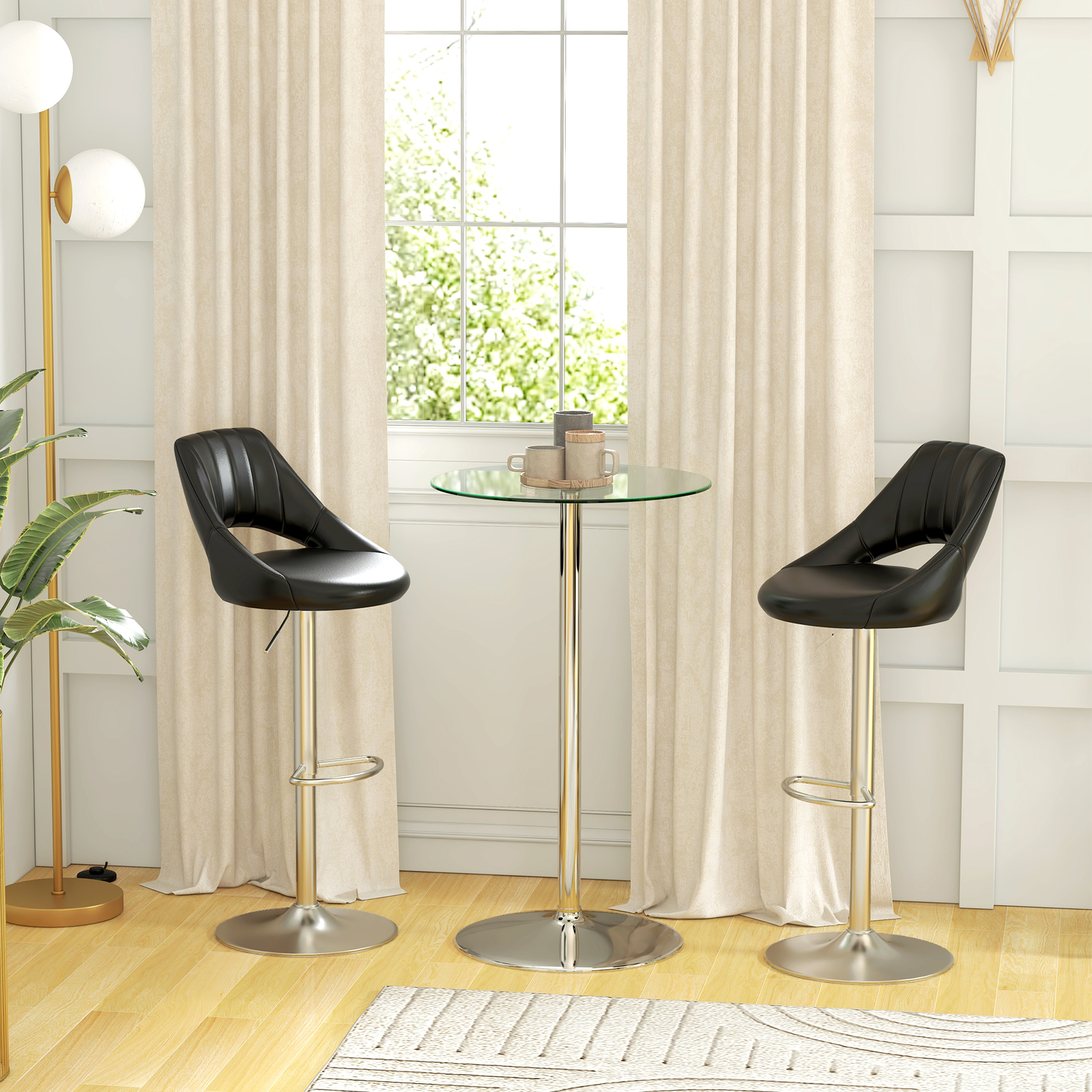 Round Bar Table with Glass Top and Steel Base for Home Bar, Kitchen ...