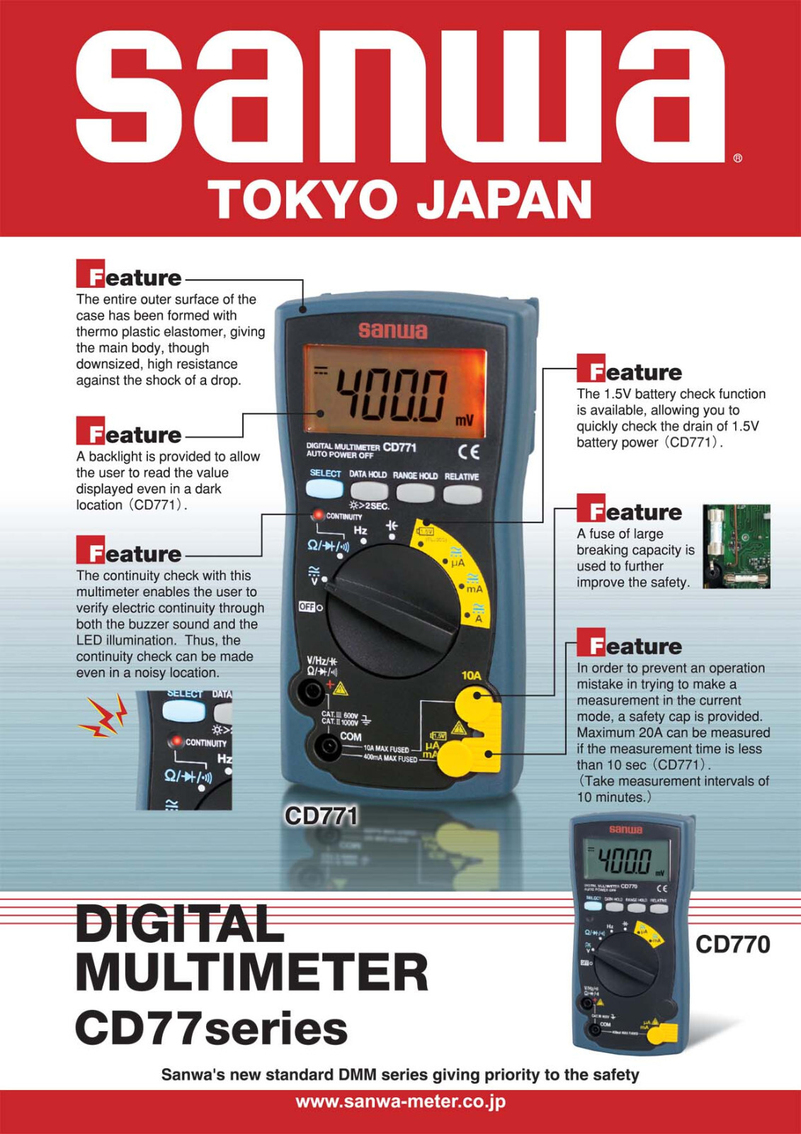 Sanwa CD771 Digital Multimeter 4000 counts CATIII 600V Multi Meter ...