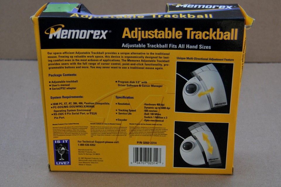 MEMOREX PC TRACKBALL MOUSE, PS2&DB9 CONNECTOR, new old stock | eBay