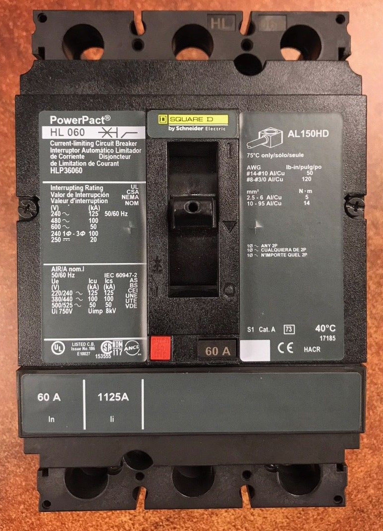 HLP36060 Square D 60 AMP 600V 100KA@480V Bolt on Circuit Breaker ...