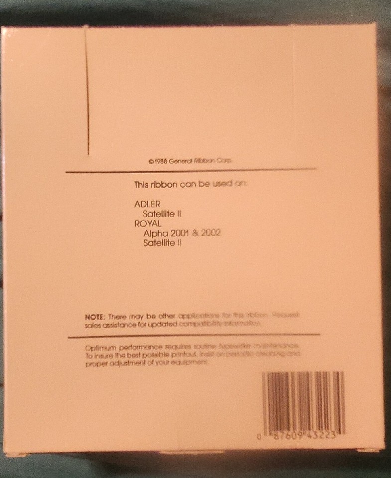 NOS One Up Typewriter Information Processing Ribbon IP322 ADLER, ROYAL ...