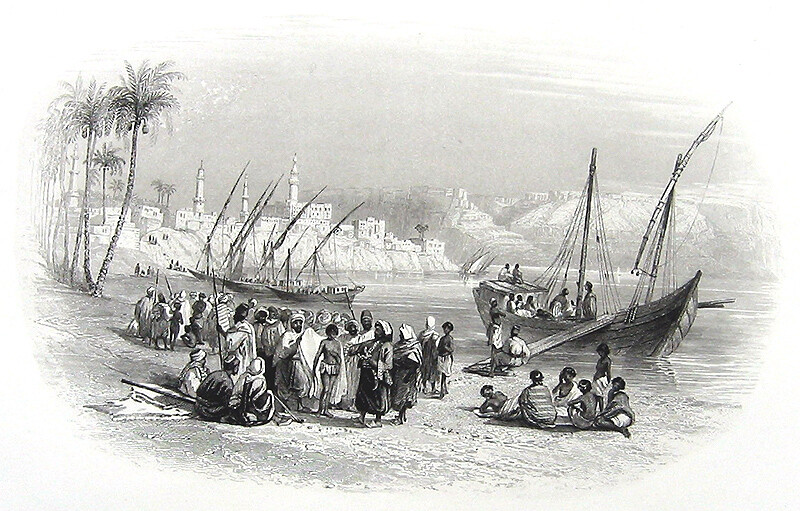 Egypt, SLAVE BOAT SHIP Guineamen BY NILE RIVER GIRGA ~ 1850 Art Print ...