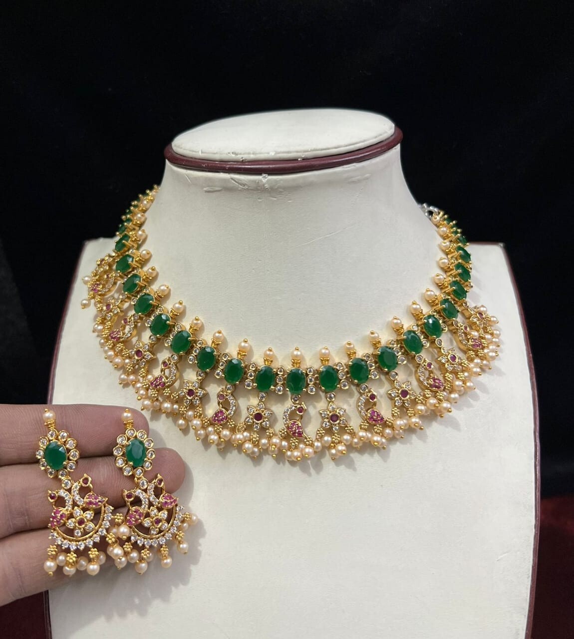 American Diamond Ad cz Neckless Set Indian Bollywood Bridal Party ...