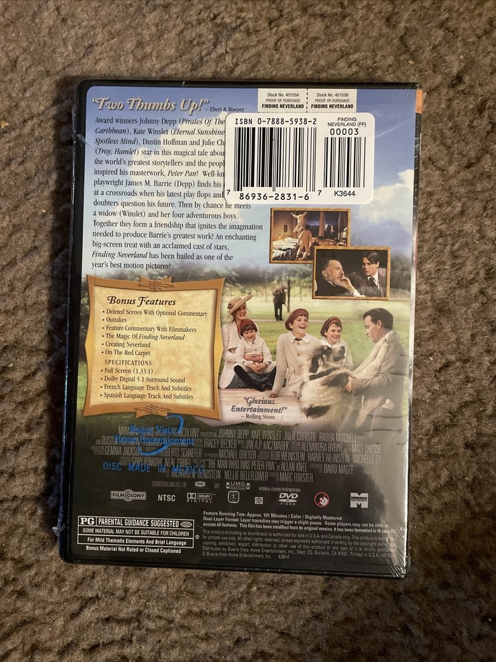 Finding Neverland (DVD, 2005, Full Frame) - Johnny Depp Kate Winslet ...