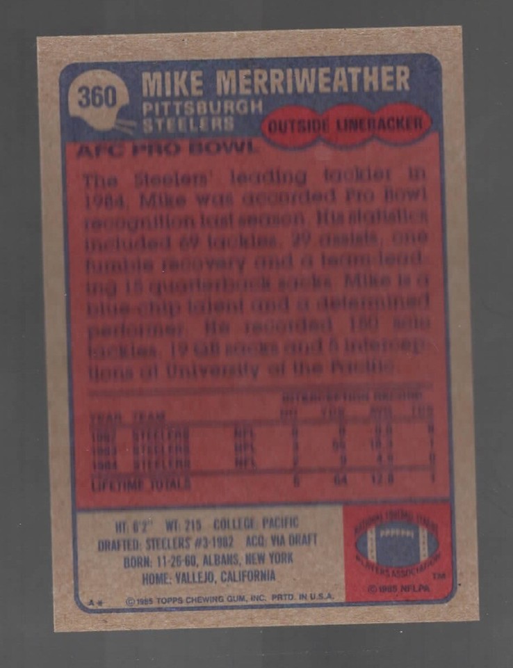 1985 Topps #360 Mike Merriweather Excellent | eBay