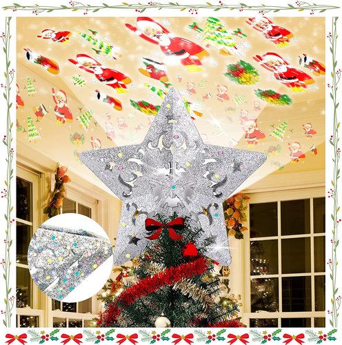 Christmas Tree Topper with 3D Santa Bells Star Projector, LED Rotating ...