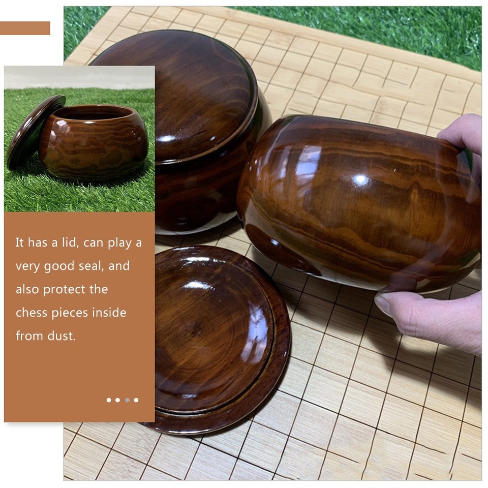 Wood Chess Bowl Go Pieces Pot Large Storage Jar with Lid Accessories ...