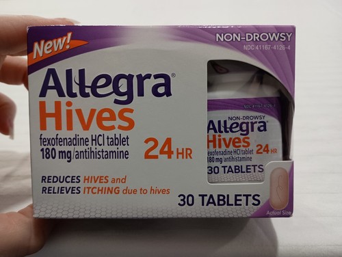 Allegra Hives 24 Hrs 30 Ct Fexofenadine HCI Tablet 180 Mg Antihistamine ...
