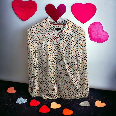 Talbots Top Size Small White Blue Red Yellow Green Hearts Button Up ...
