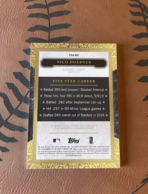 2020 Topps Five Star Rookie Autograph Nico Hoerner 9/10 Gold Free ...