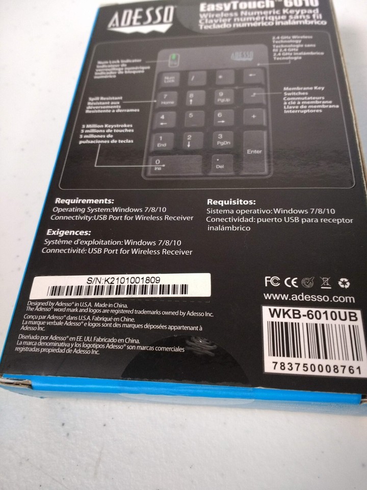 Factory Sealed Adesso EasyTouch 6010UB 18-Key Numeric Keypad Free ...