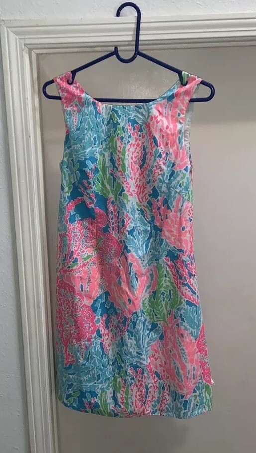 Lilly Pulitzer Lets Cha Cha LCC Delia Shift Dress Pink Blue Size 2 Holy ...