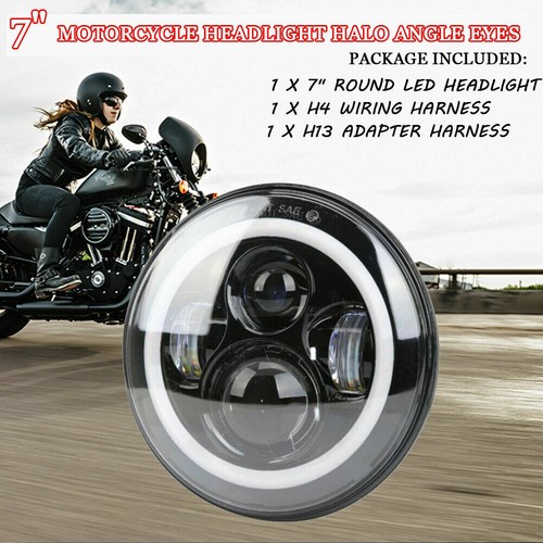 1PC Motorcycle 7 inch Projector Headlight Angle Eyes For Harley ...