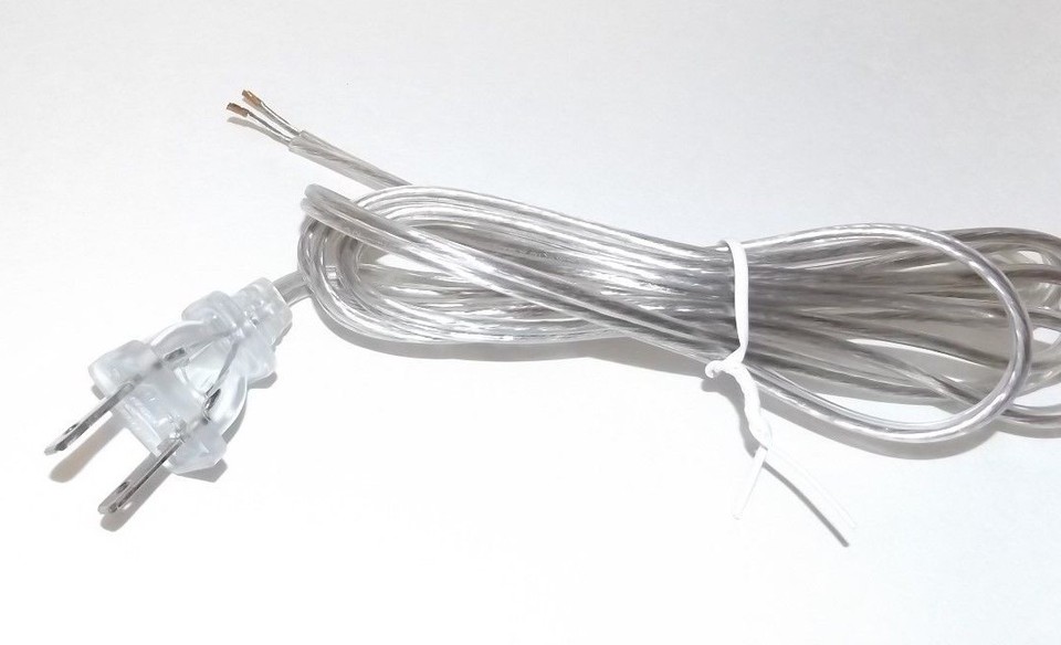6' CLEAR SILVER PLASTIC COVERED LAMP CORD SET POLARIZED PLUG 18/2 SPT-1 ...