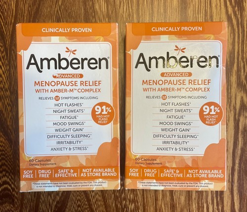 LOT of 2 Amberen Advanced Menopause Relief with Amber M Complex 60 Caps ...