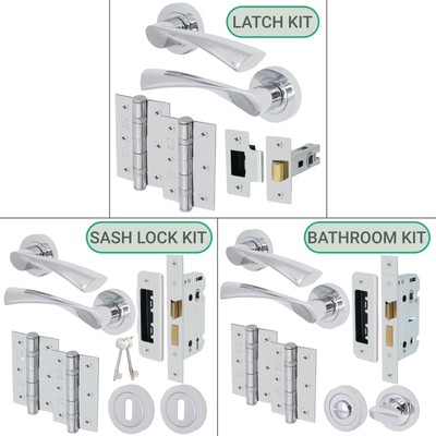 Chrome Door Handles Internal Lever Packs Door Set Bathroom Bedroom ...
