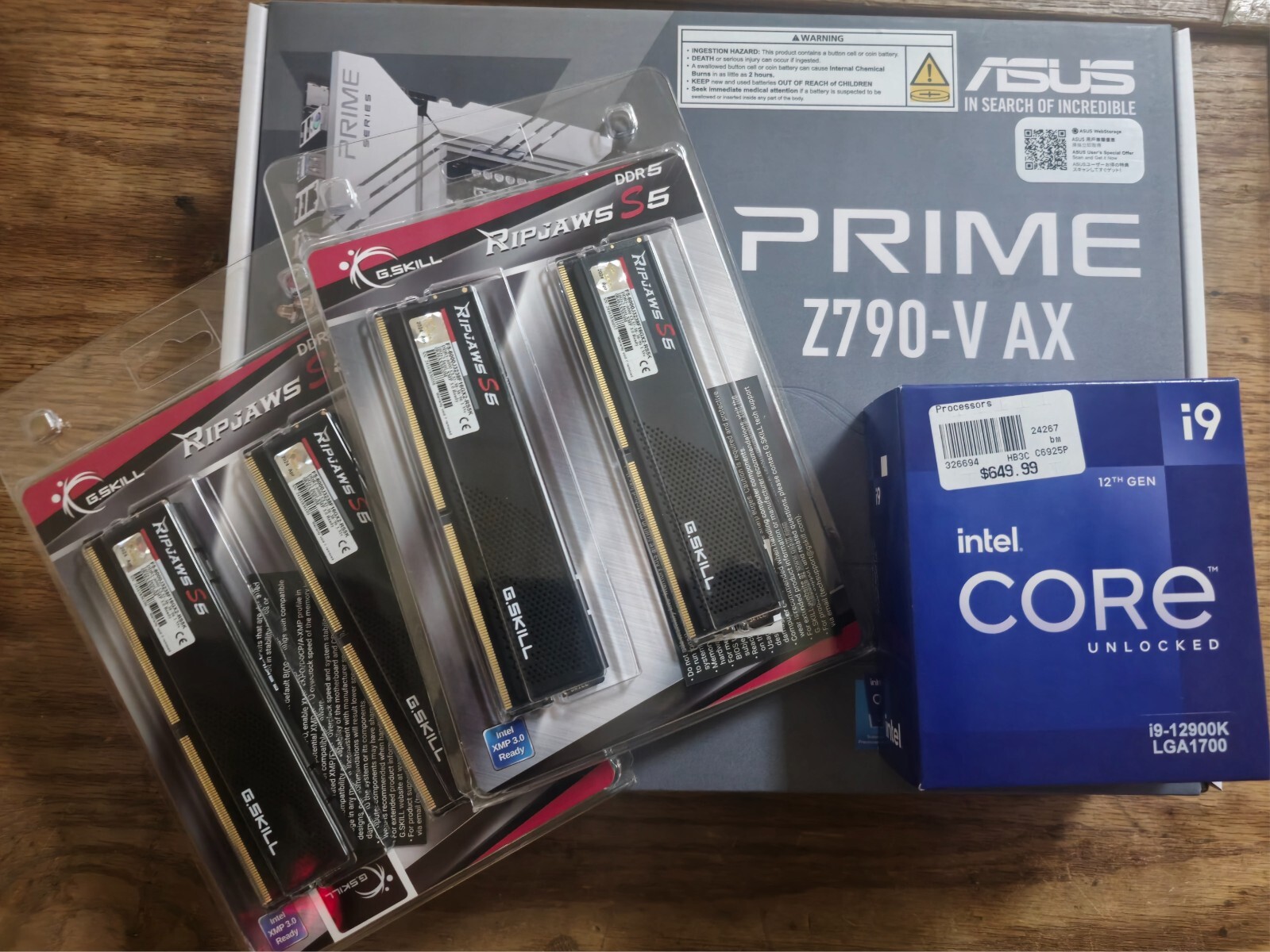 Intel i9-12900K, ASUS Z790-V Prime AX WiFi DDR5, G.Skill Ripjaws S5 ...