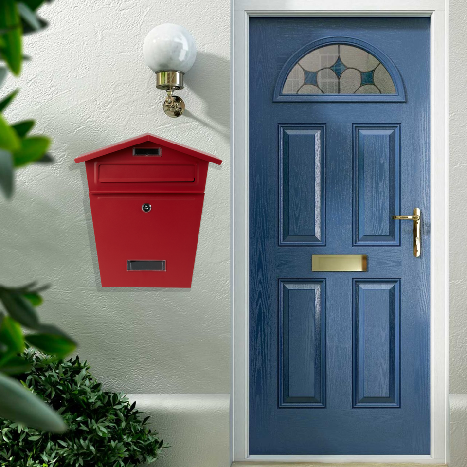NEW LARGE OUTDOOR STEEL POST BOX POSTBOX LOCKABLE LETTER MAIL WALL ...