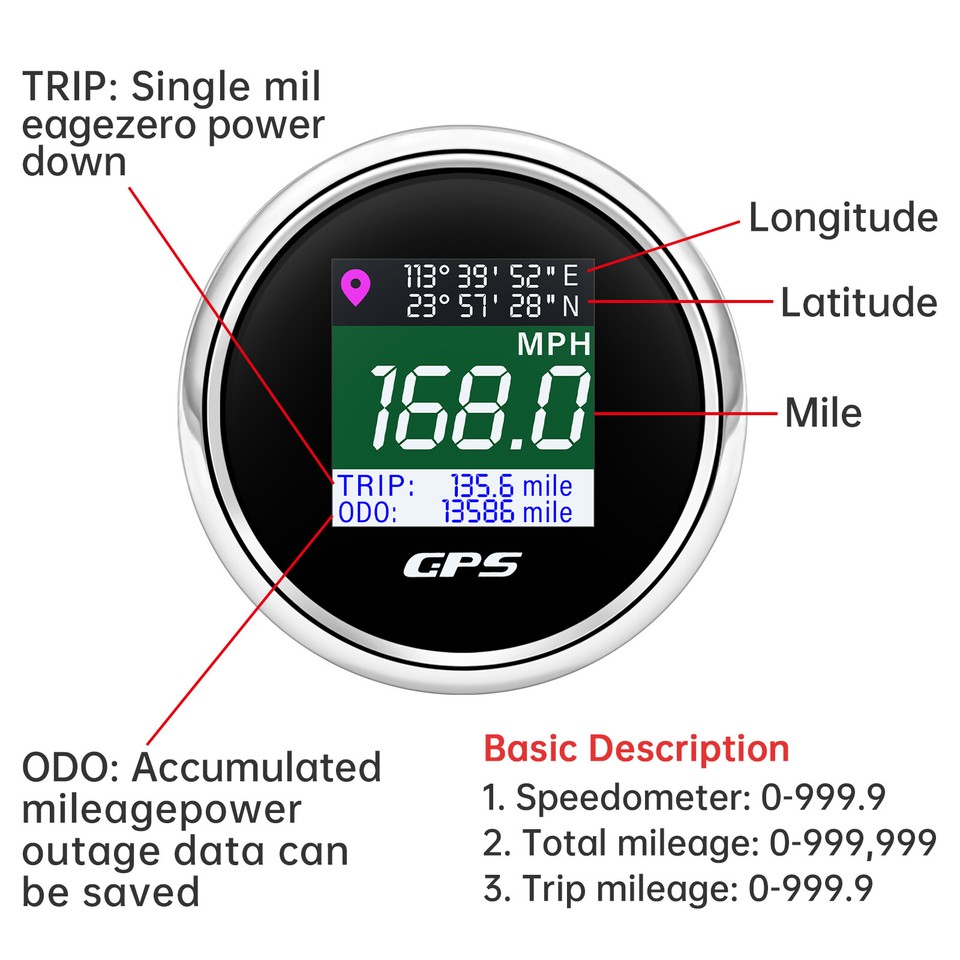 2" 52mm Boat GPS Speedometer Odometer Gauge Waterproof for Marine Car ...