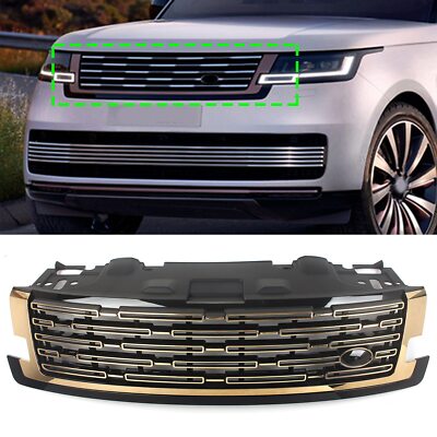 Front Bumper Grille Grill ABS Black Gold For Range Rover 2023 2024 ...