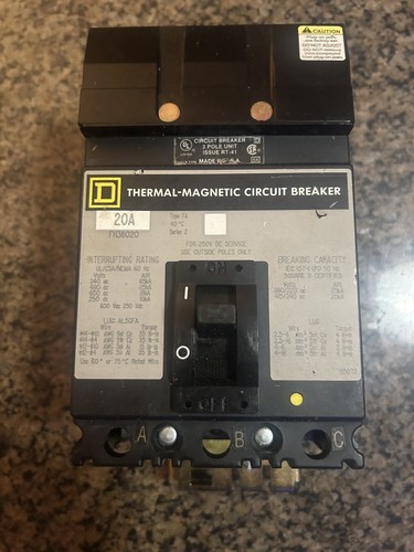 SQUARE D I-LINE FH36020 3 POLE 20A 600V CIRCUIT BREAKER | eBay