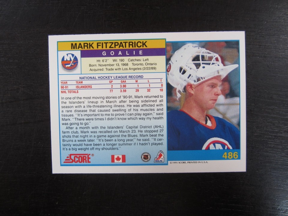 1991-92 Score # 52 Mark Fitzpatrick Autograph Signed Auto Card (M2 ...
