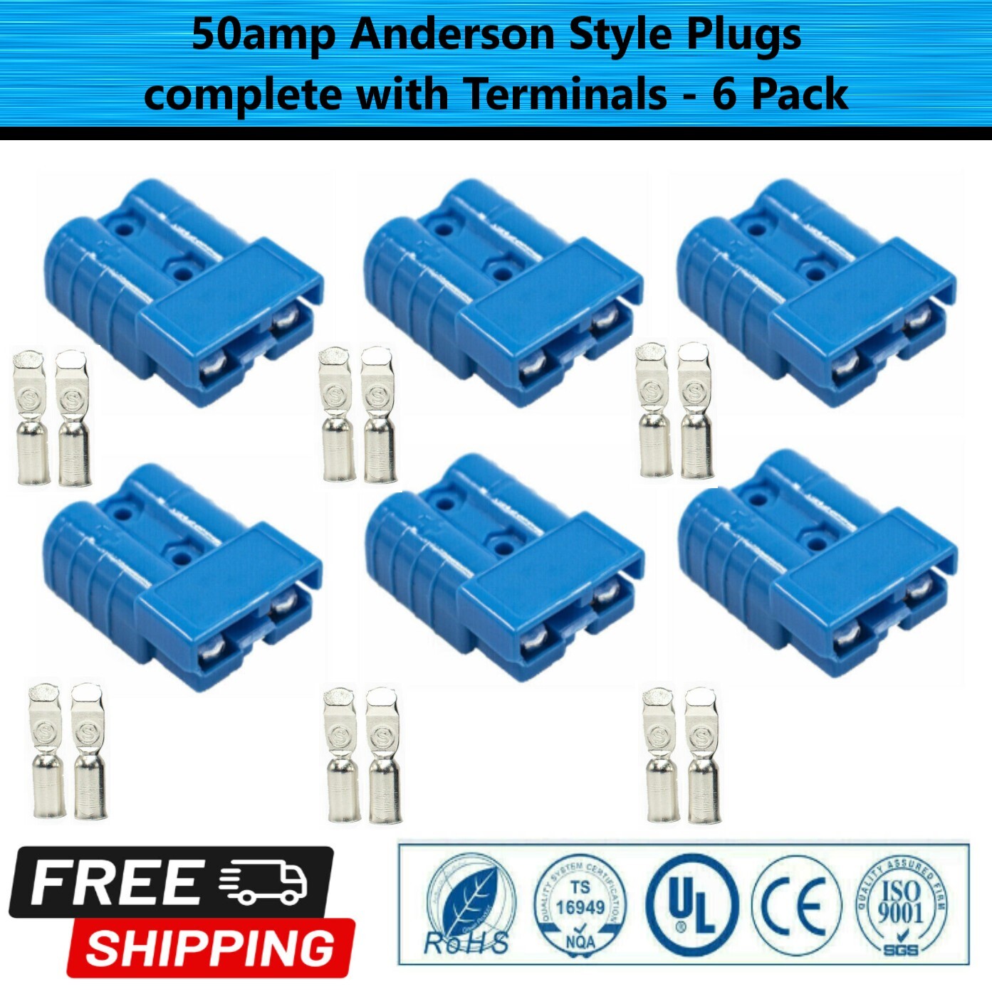 50amp Blue Anderson Style Plugs - Complete with Terminals x 6 Pack ...