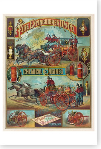 Horse Drawn Chemical Fire Engine And Extinguisher Fireman Advertising ...