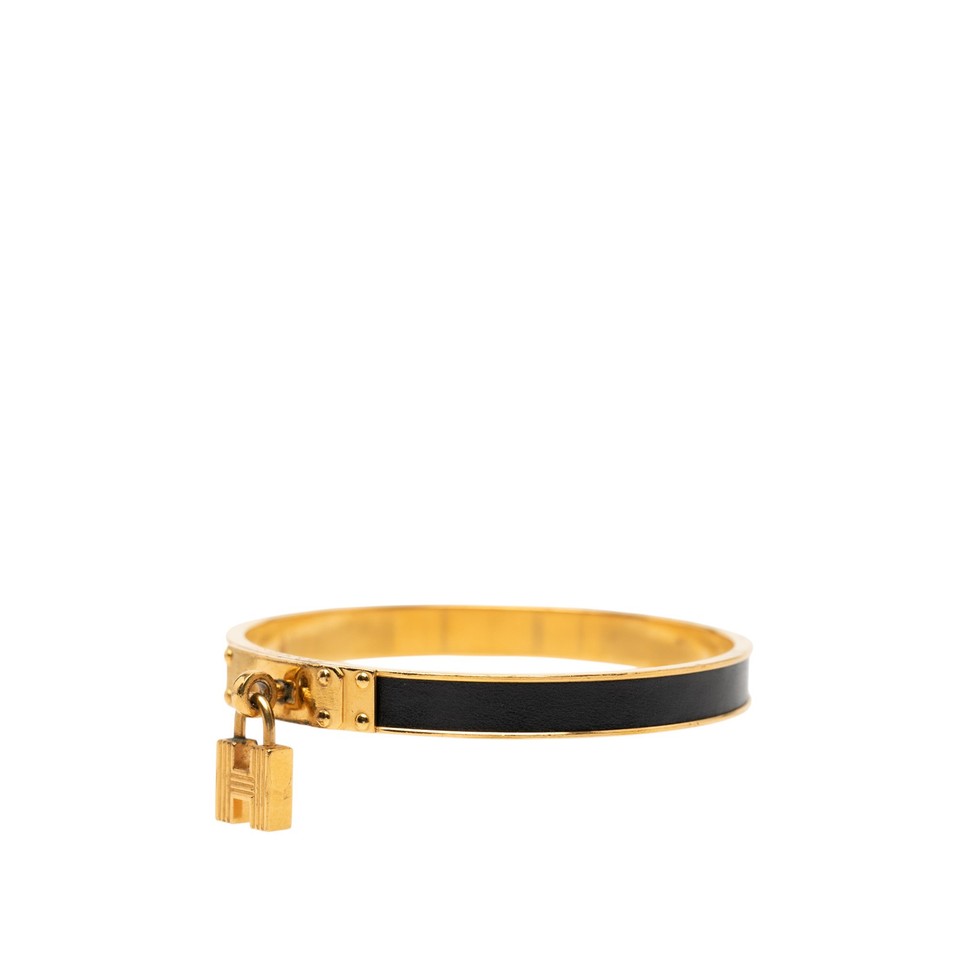Authenticated Hermès Leather Kelly Cadena Lock Bangle Bracelet Black ...