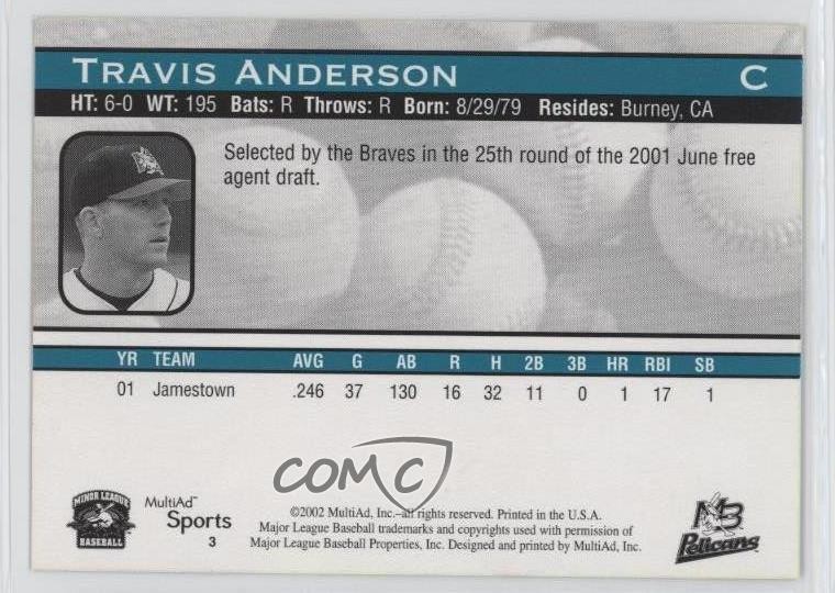 2002 MultiAd Sports Myrtle Beach Pelicans Travis Anderson #3 | eBay