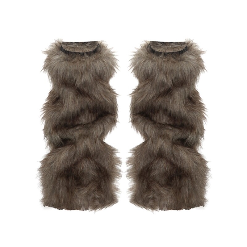 Women Winter Fuzzy Leg Warmer Vintage Solid Color Furry Plush Boot ...