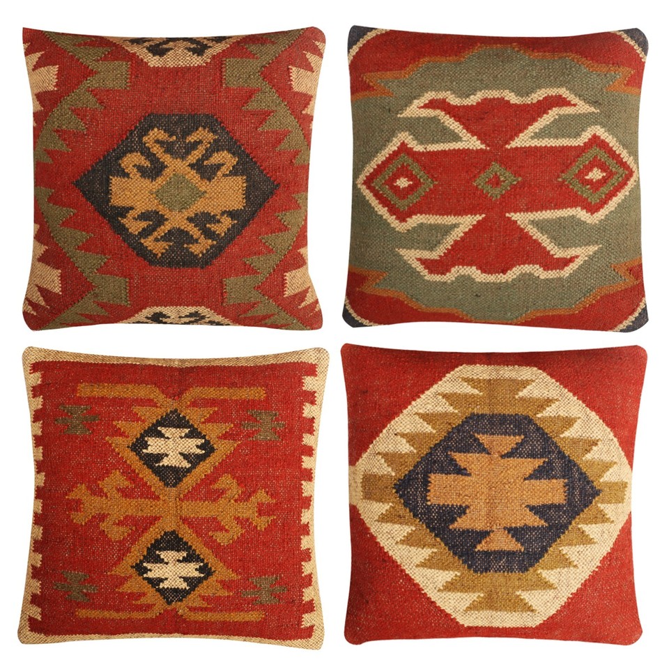 4 Set Vintage Cushion Cover 18" Handmade Square Pillows Turkish Aztec ...