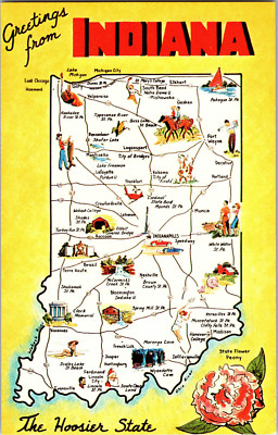 Landmarks And Map Greetings from Indiana the Hoosier State , Vintage ...
