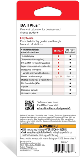 Texas Instruments BA II Plus Financial Calculator, Black Medium Medium ...