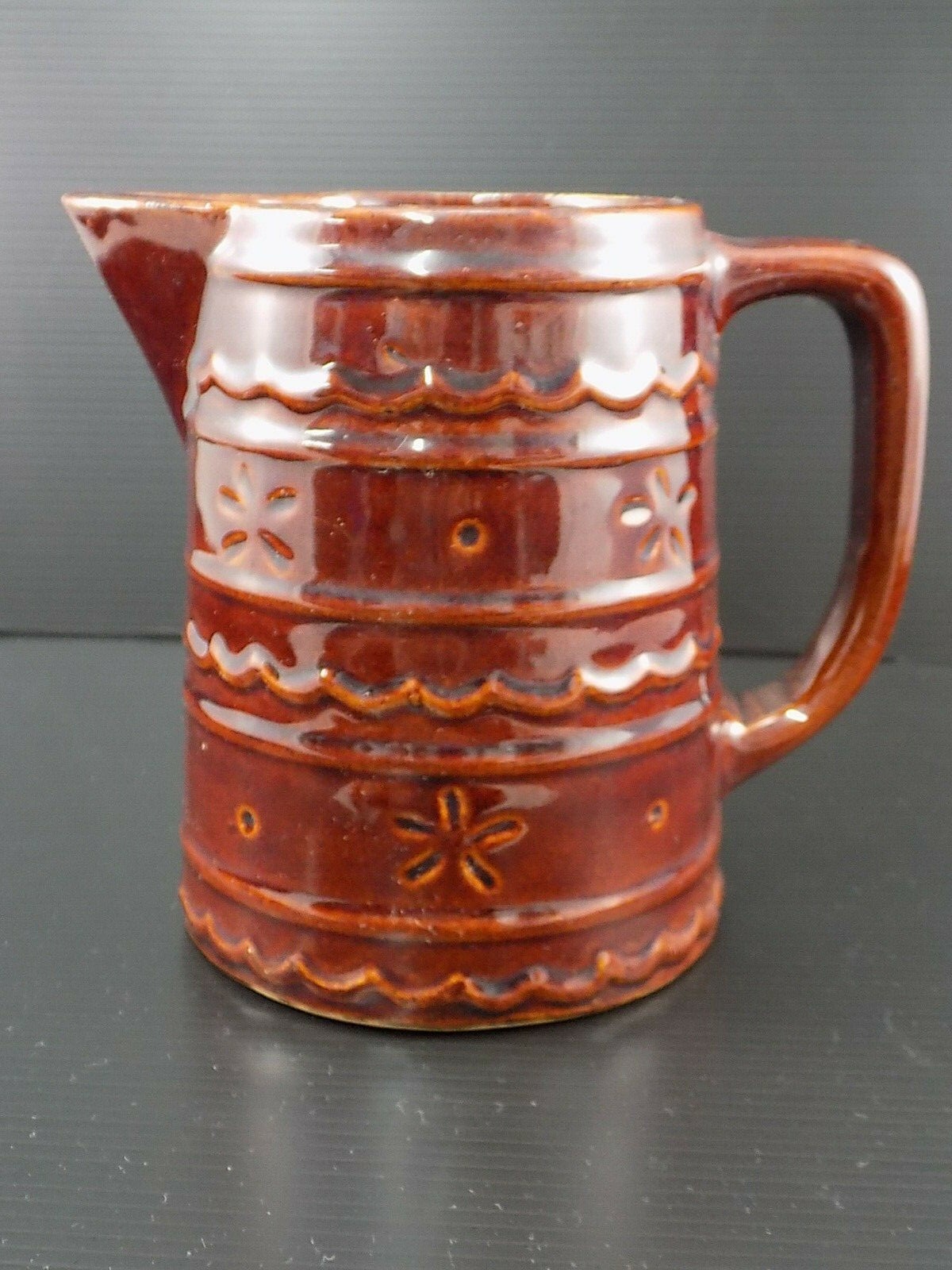 Vntg Marcrest Stoneware 6" Pitcher Daisy Brown Oven Proof Pottery ...