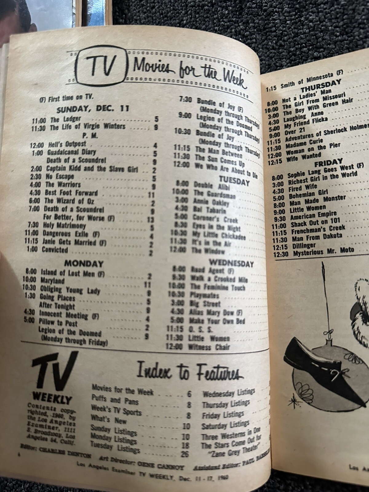 TV Weekly Regional 1960 LA Examiner guide Dec Daniel Boone Dewey Martin ...