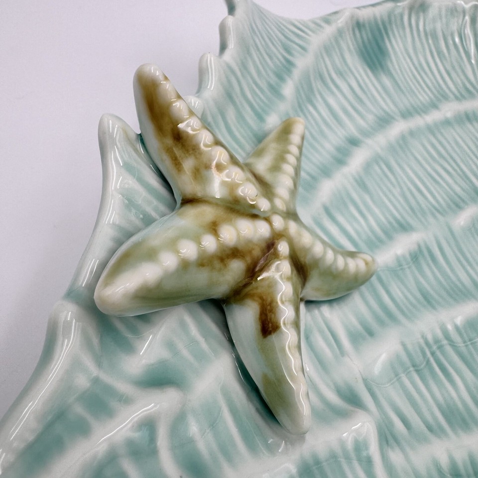 Nautical Aqua Blue Porcelain Conch Shell Accent Plate or Trinket Dish ...