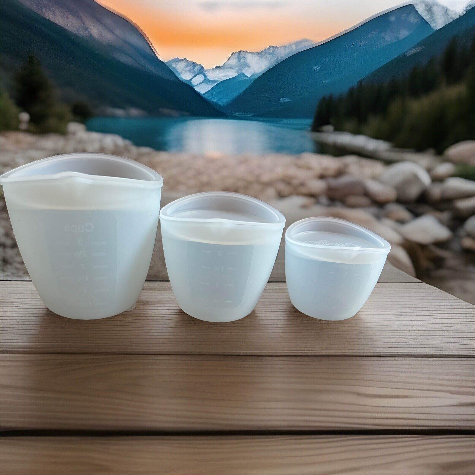 Set of Pampered Chef Silicone Prep Bowls Nesting Measuring Cups w/Lids ...