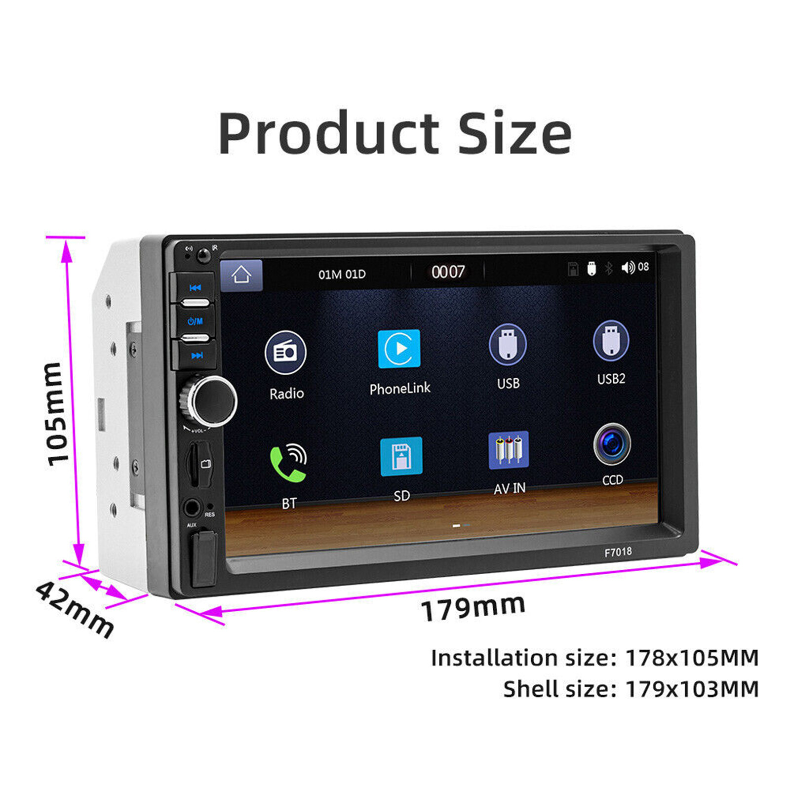 7in Carplay Car Radio Stereo Touch Screen Bluetooth Android Auto FM MP5 ...