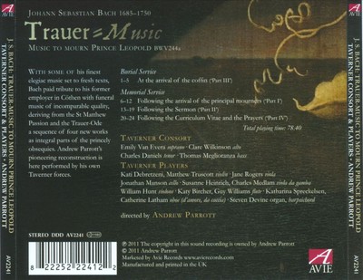 TAVERNER CONSORT/TAVERNER PLAYERS/ANDREW PARROTT J.S. BACH: TRAUER ...