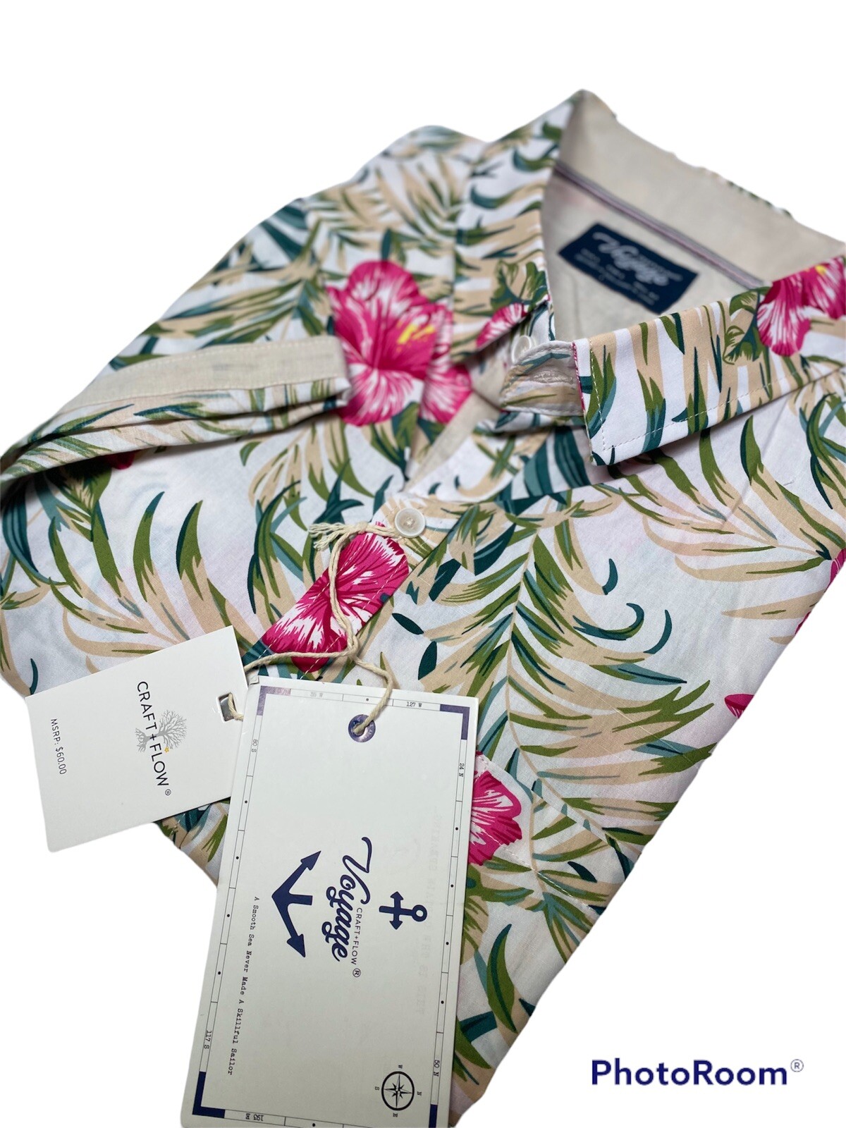 Craft + Flow Voyage Men's S/S Flower Sport Shirt w/Pocket Size L NWT ...