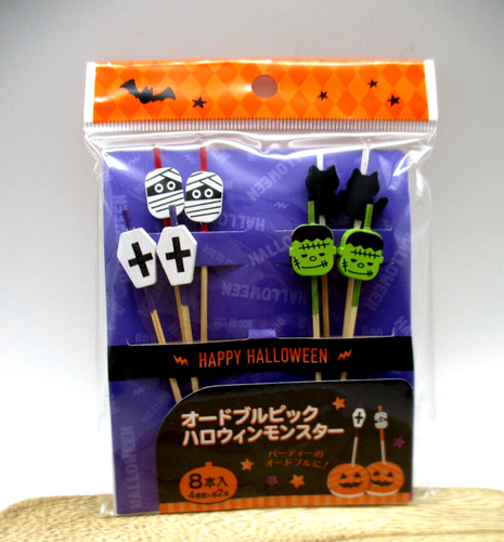 Halloween Bamboo franken coffin cat moster Food Picks 8pcs For Lunch ...