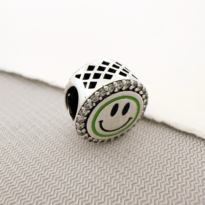 Authentic 925 Pandora Sterling Silver Smiling Face Emoji CZ Charm Bead ...
