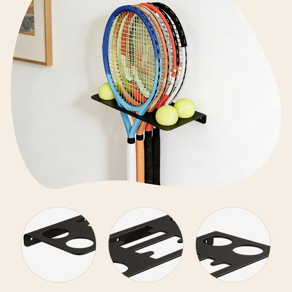 Tennis Racket Rack Organizer Wall Mount Space Saving for Club Home Easy ...