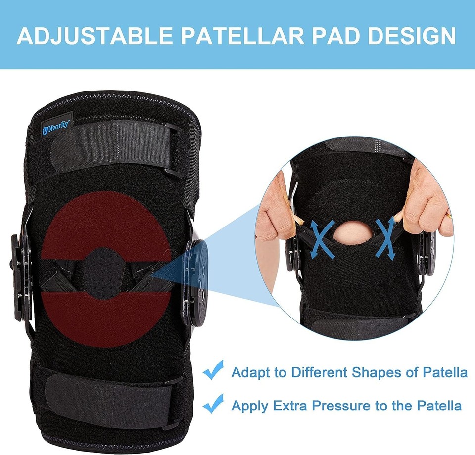 New Nvorliy ROM Metal Hinged Knee Brace Size L Unisex, Adjustable Open ...