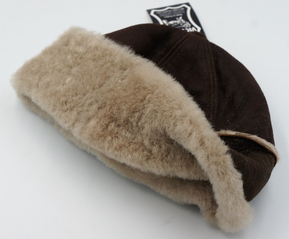 100% Sheepskin Shearling Leather Fur Beanie Round Bucket Hat S-3XL ...