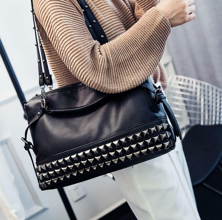 Punk Womens Rivets Studded Shoulder Bag Pu Leather Motocycle Big ...